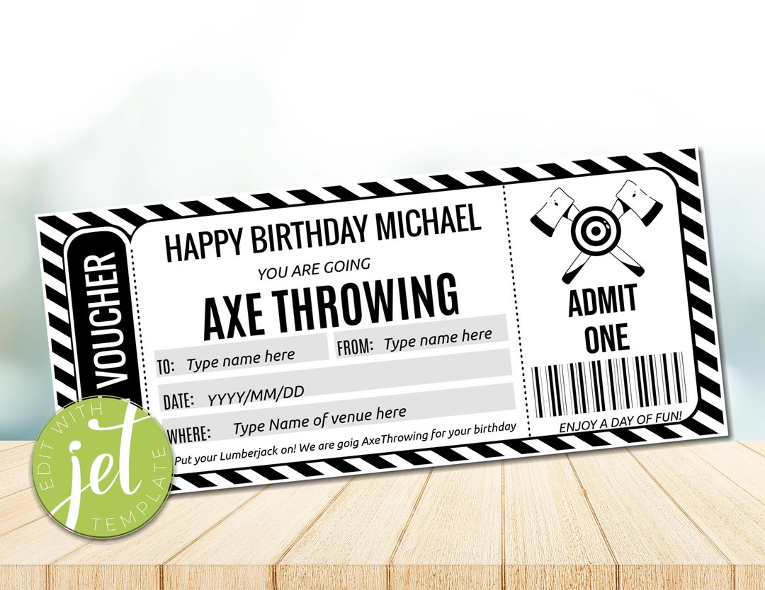 Editable Axe Throwing Gift Voucher, Axe Throwing Ticket, Axe Throwing ...