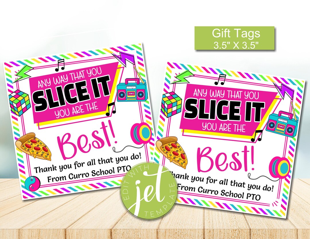EDITABLE Totally 80s 90s Theme Printable Gift Tags, Pizza Gift Tag ...