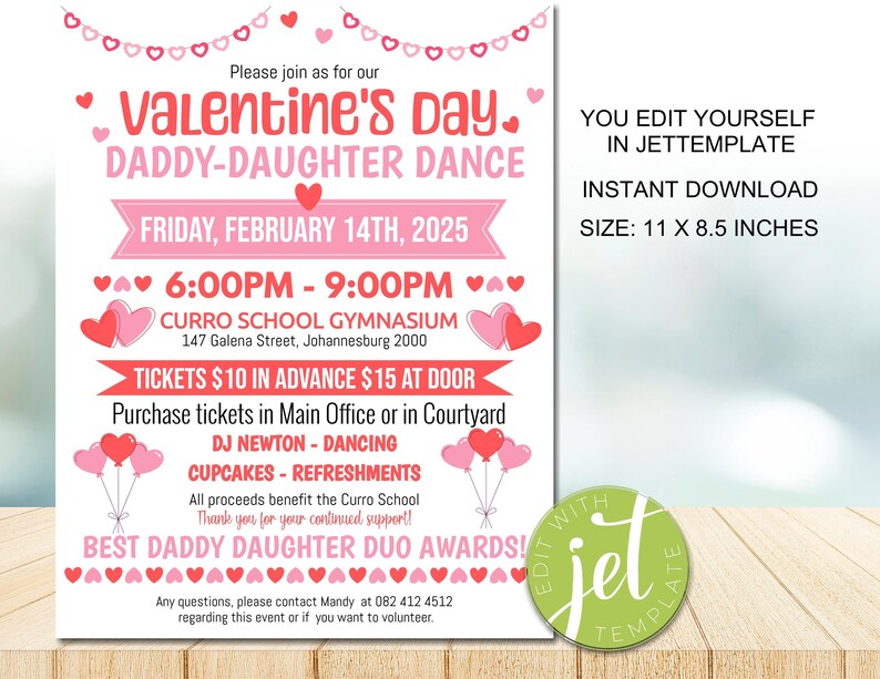 Editable Daddy Daughter Valentine's Day Dance Flyer, Valentines School ...