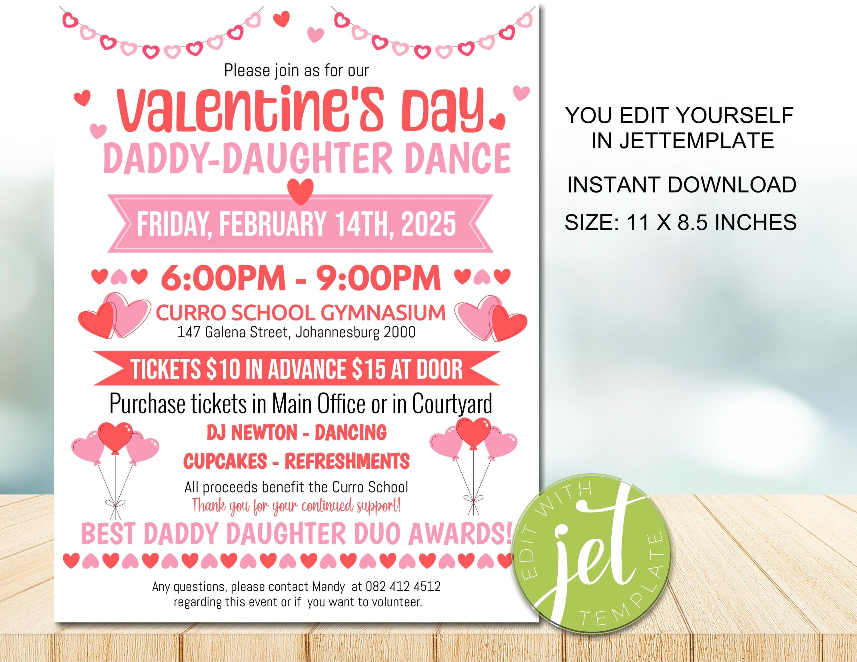 Editable Daddy Daughter Valentine's Day Dance Flyer, Valentines School ...