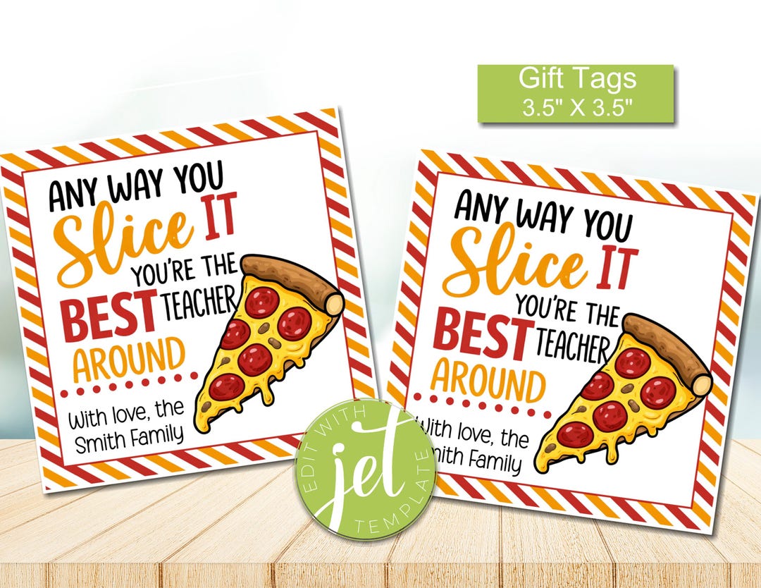 Pizza Teacher Gift Tag, End of School, Summer Party Favor, Digital ...