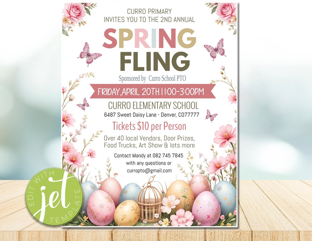 Editable Spring Fling School Dance Flyer Template, Easter School Dance Invite, School Church ...