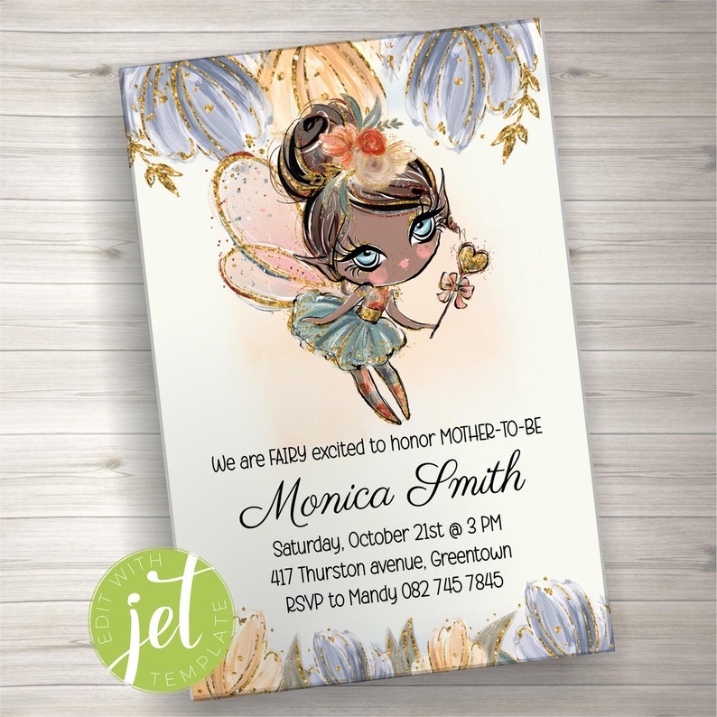 Editable Fairy Baby Shower Invitation Printable, Fairy Baby Shower, Any ...