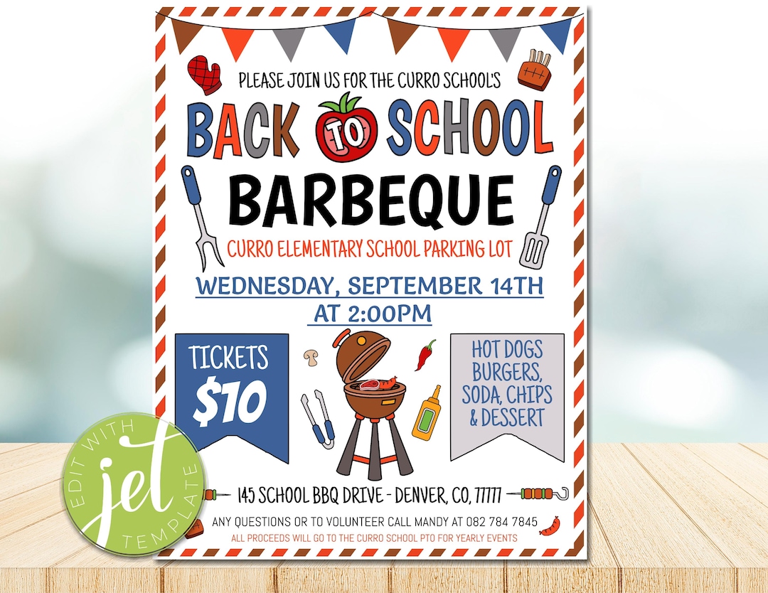 EDITABLE Back to School Bbq Flyer, Pto Pta School Fundraiser Flyer ...