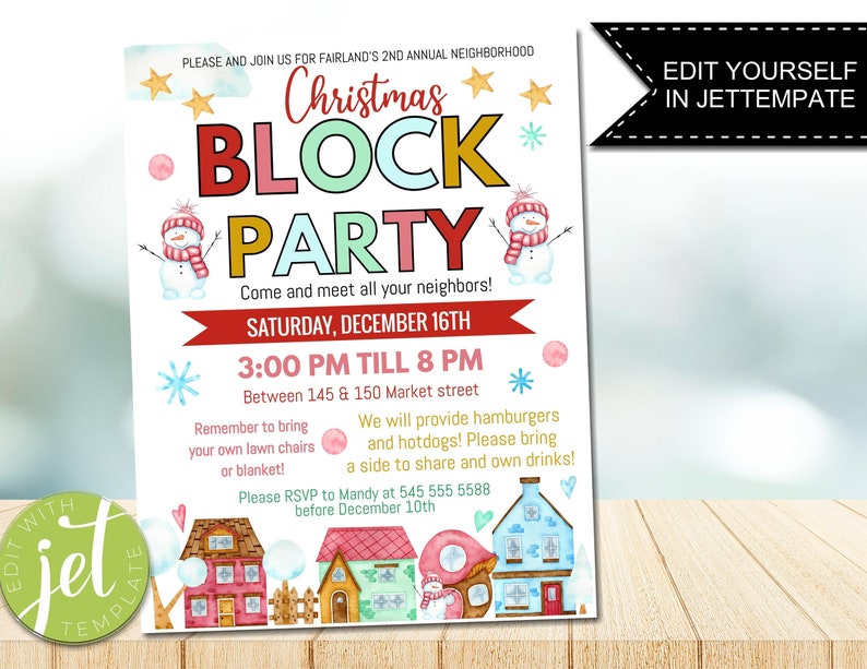 EDITABLE Christmas Block Party Flyer Template, Block Party Invite ...