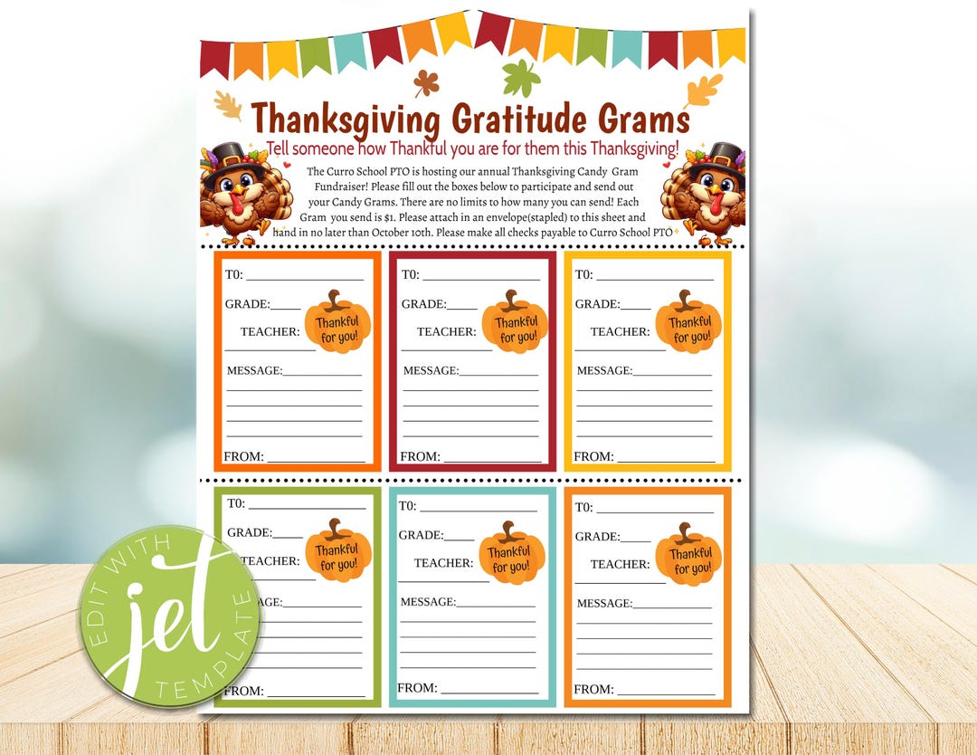 EDITABLE Thanksgiving Candy Gram Flyer, Fall Candy Grams, Printable ...