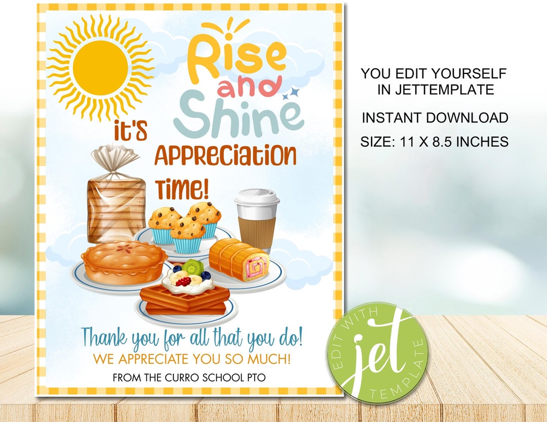 Editable Breakfast Appreciation Sign, Rise and Shine Appreciation Week ...