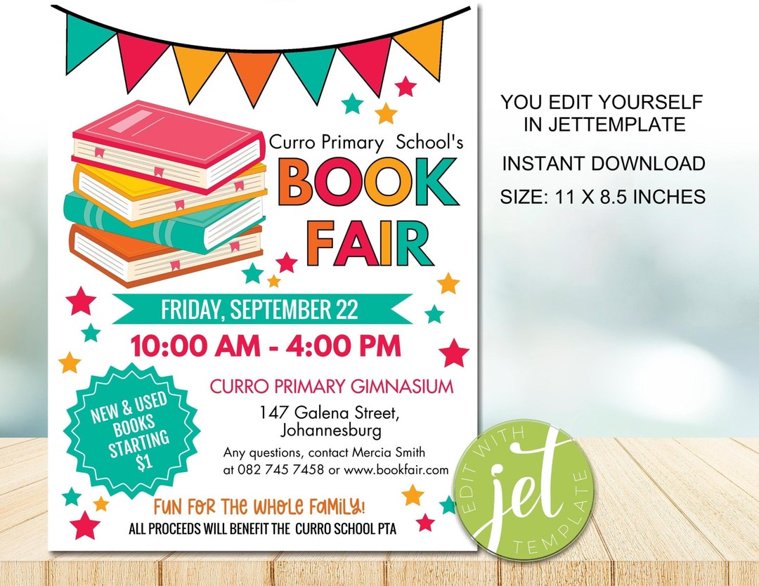 Editable Book Fair Flyer, School Reading Fundraiser Event, Instant ...