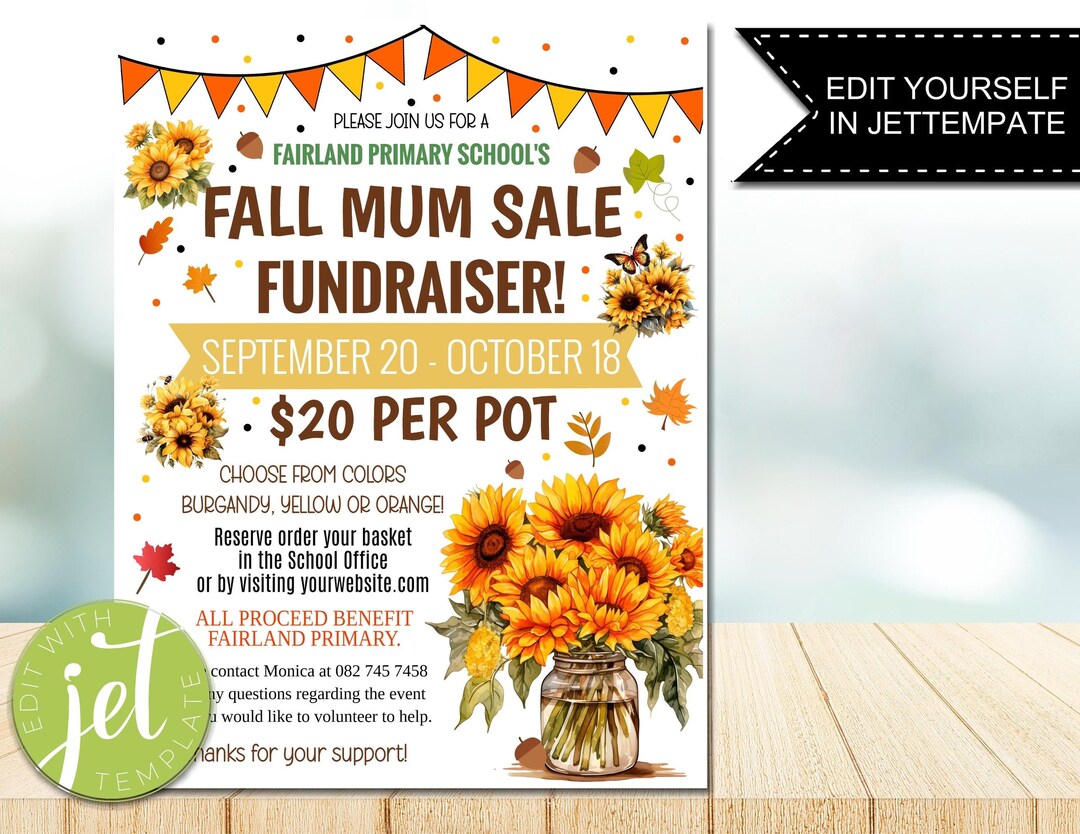 Editable Fall Mum Sale Fundraiser Flyer Template, School PTA, PTO ...