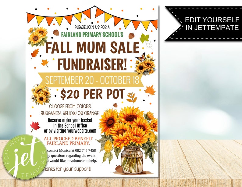 Editable Fall Mum Sale Fundraiser Flyer Template, School PTA, PTO ...