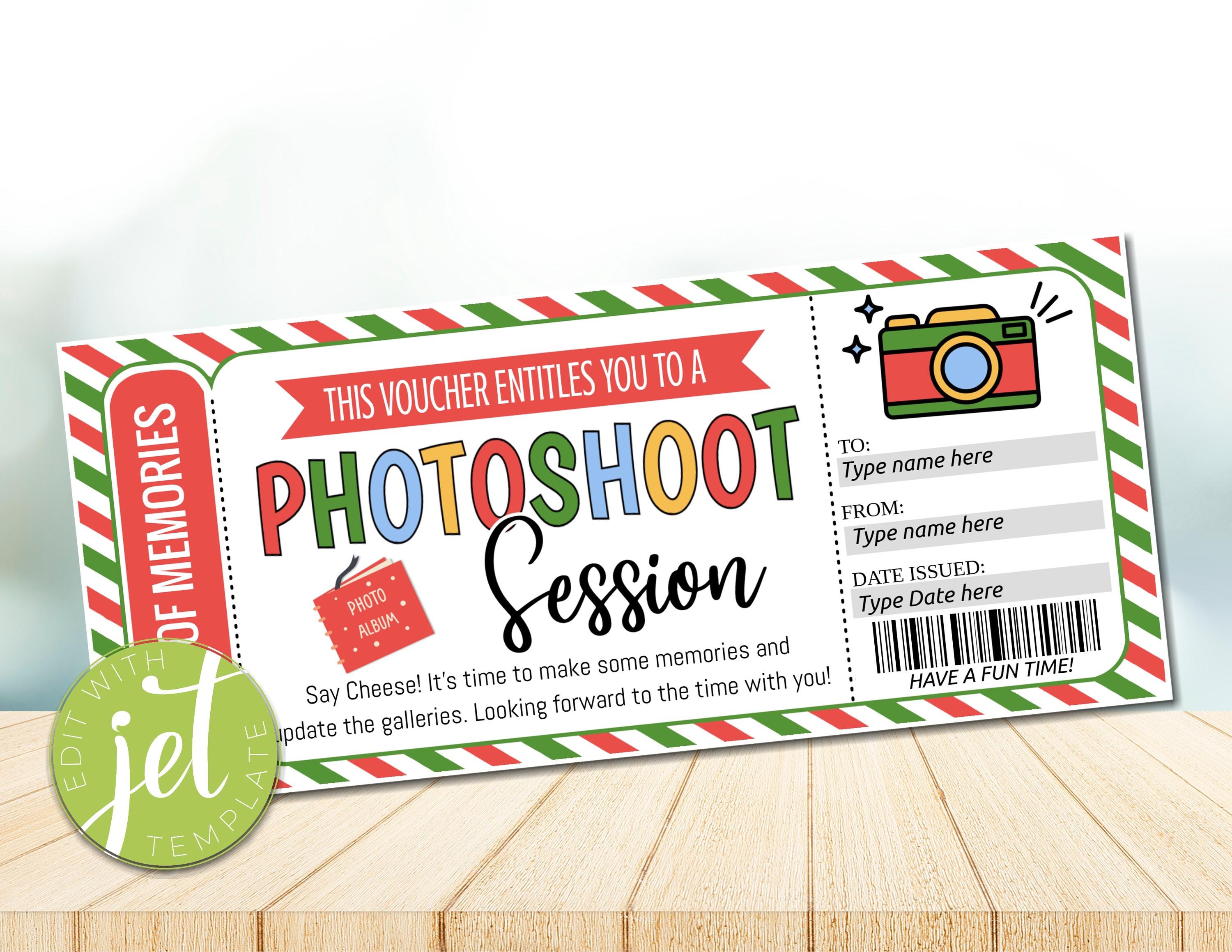 Editable Photoshoot Session Gift Voucher Ticket Template, Birthday ...