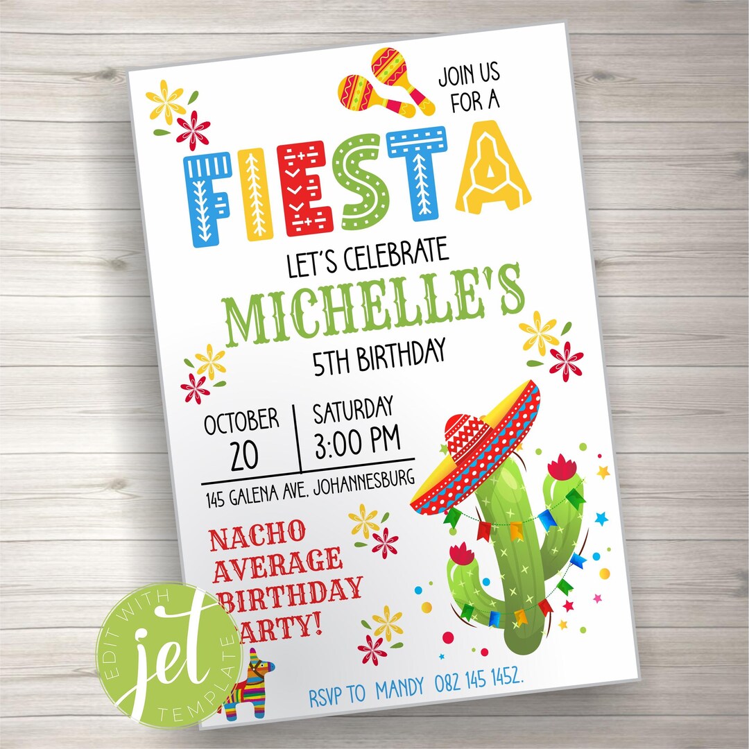 Editable Fiesta Birthday Party Invite, Fiesta Any Age Birthday Party ...