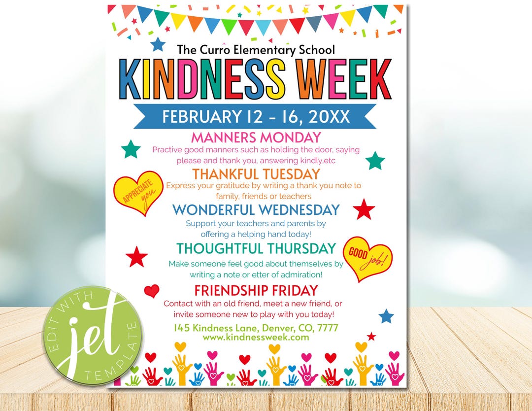 Editable Kindness Week Itinerary Flyer, Diversity Inclusion, School PTO ...