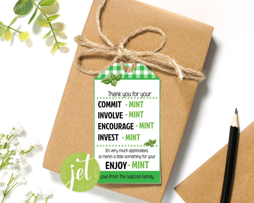 Editable Thank You Tags, Volunteer Mint Tag, Printable, Thank You Gift ...