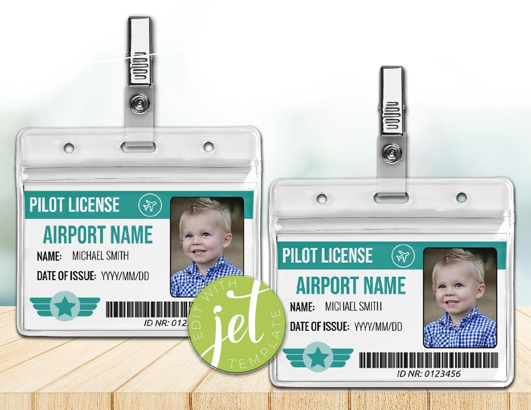 Editable Pilot ID Badge Template, Airplane Birthday Party Favors ...