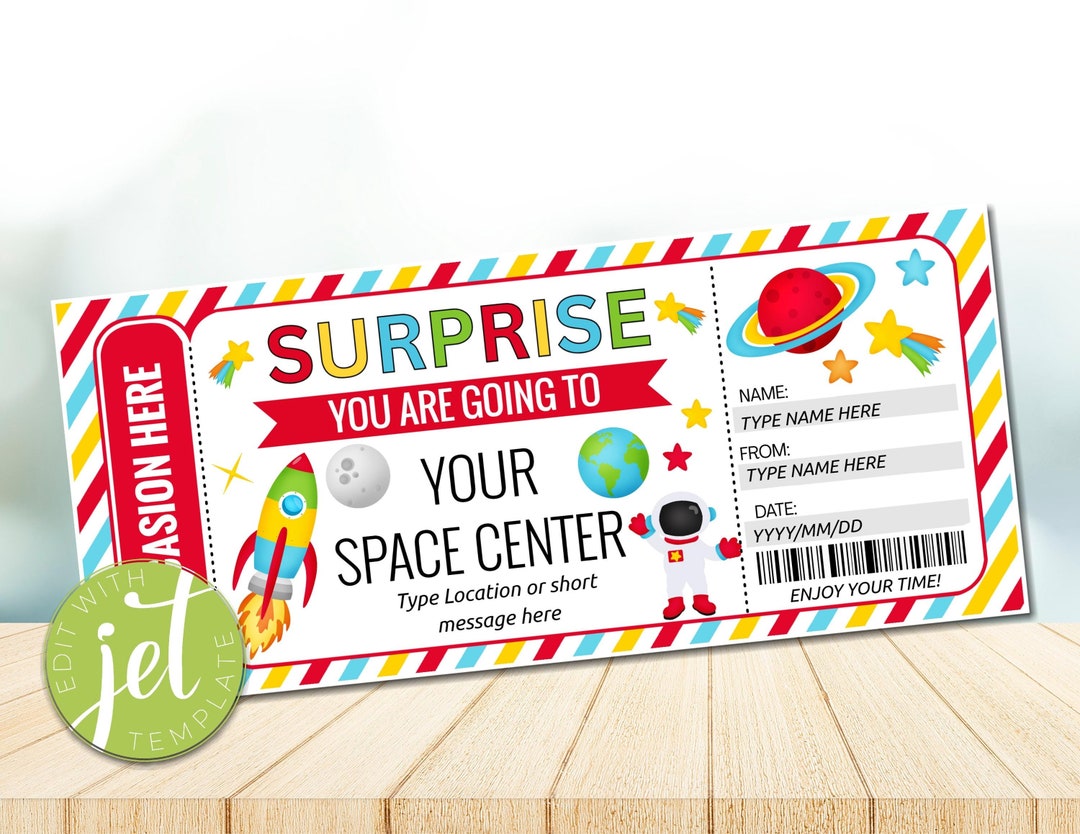 Editable Space Center Surprise Trip Ticket Template, Space Museum Gift ...
