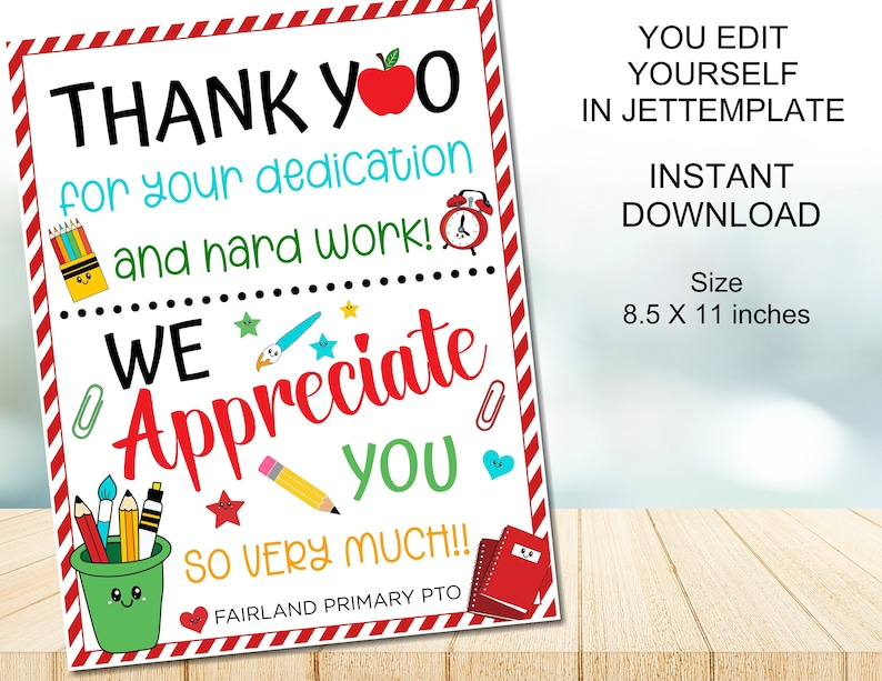 Editable Teacher Appreciation Week Sign, Thank You for Your Dedication ...