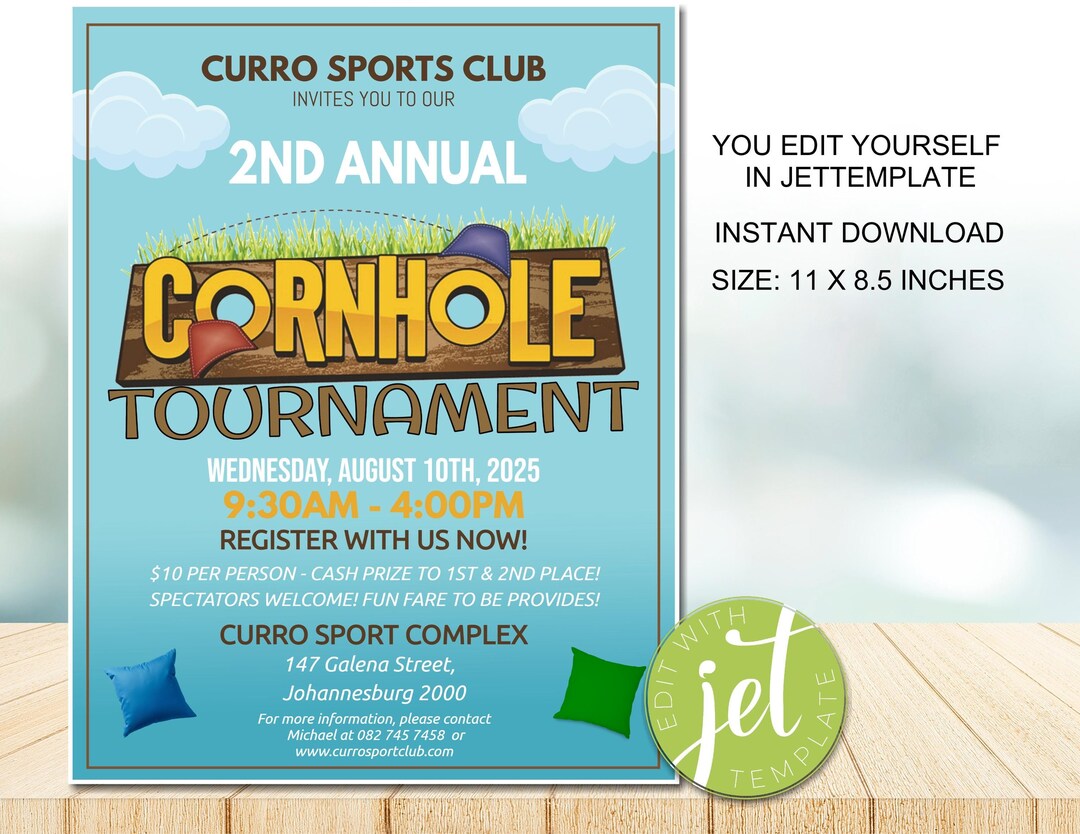 Editable Cornhole Tournament Fundraiser Flyer, Editable Cornhole ...