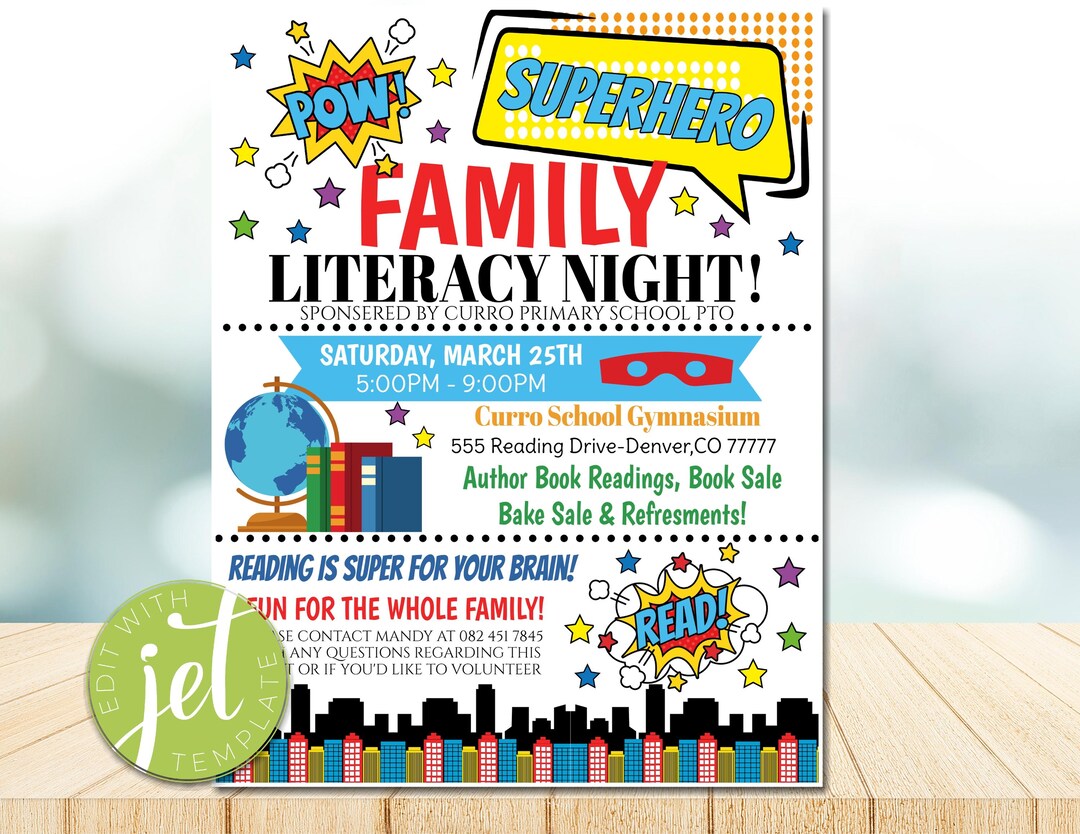 Editable Superhero Family Literacy Night Flyer, Take Home Flyer ...