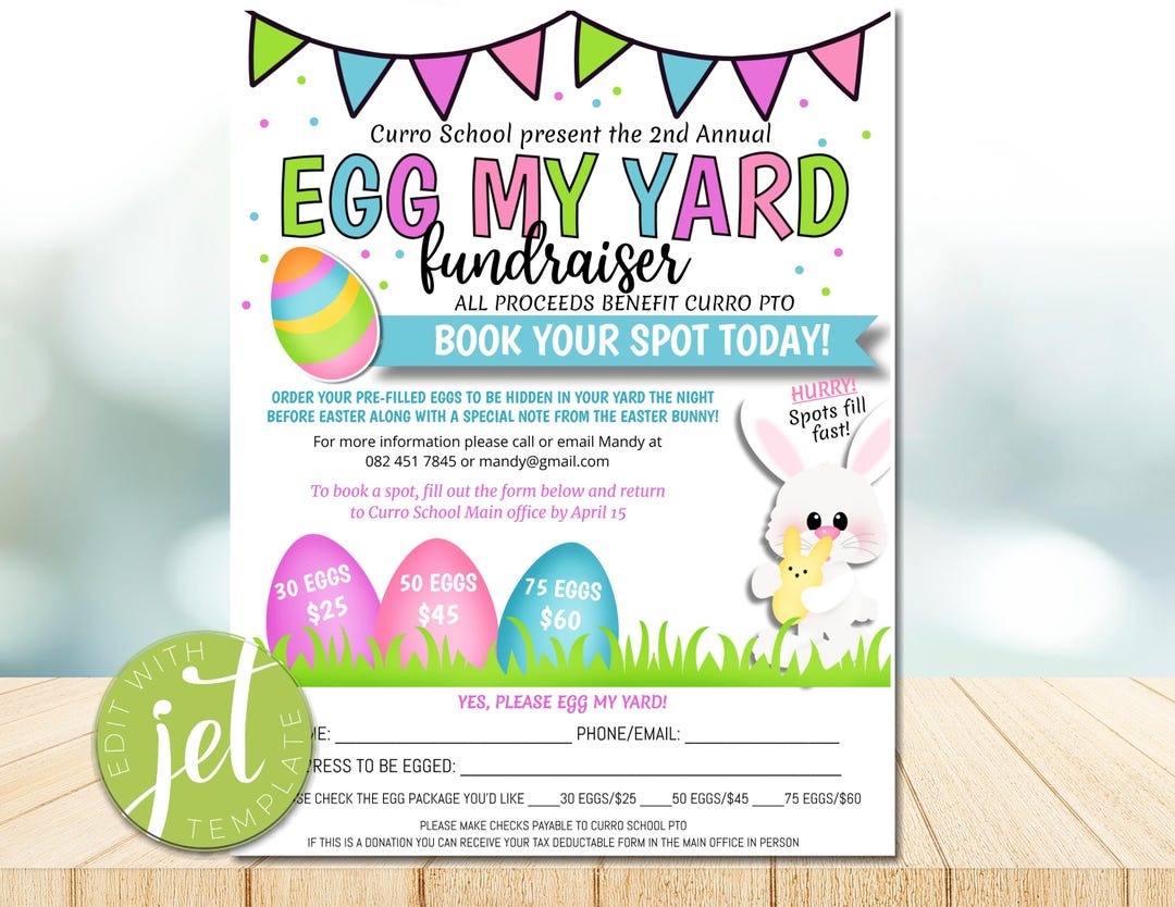 EDITABLE Easter Egg My Yard Fundraiser Flyer, Printable Invite Spring ...