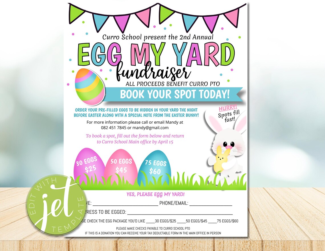 EDITABLE Easter Egg My Yard Fundraiser Flyer, Printable Invite Spring ...