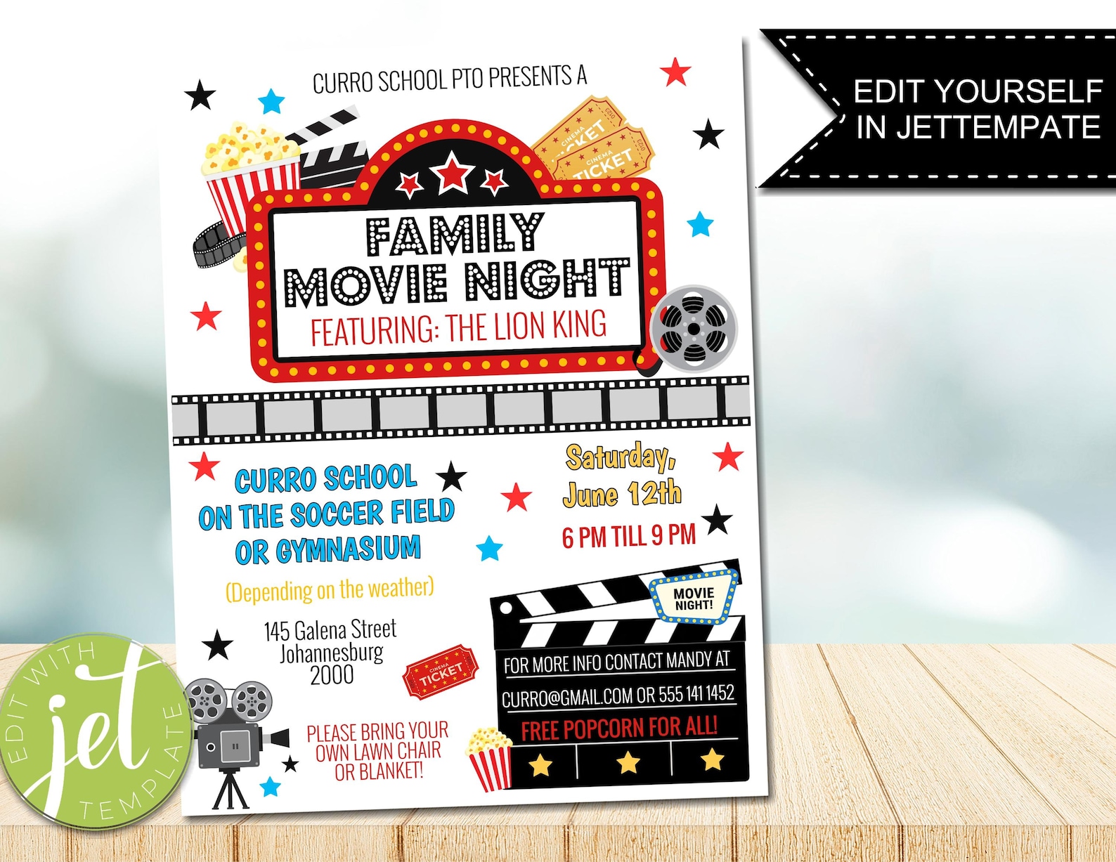 EDITABLE Movie Night Flyer, Printable PTA PTO Flyer, School Church ...