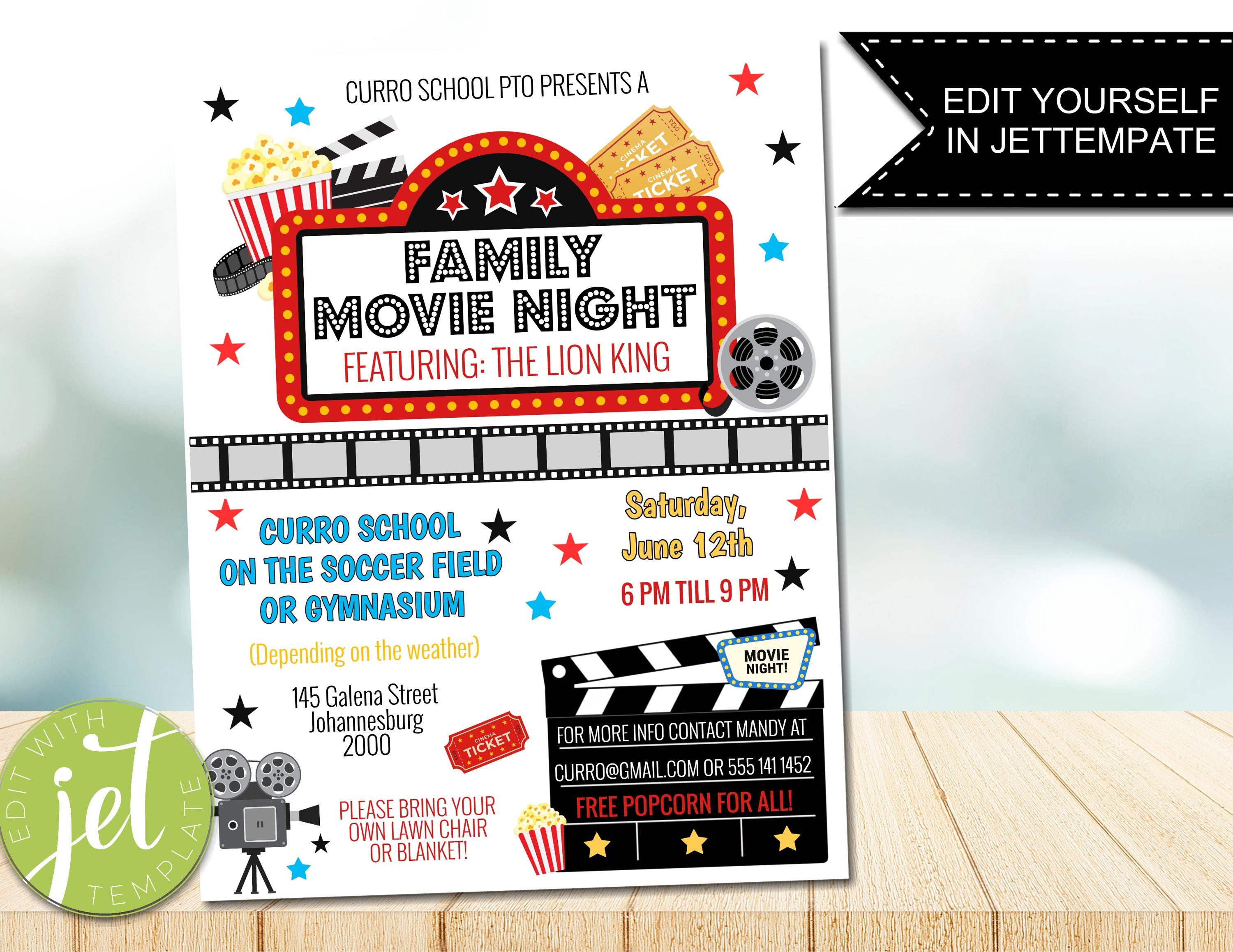 EDITABLE Movie Night Flyer, Printable PTA PTO Flyer, School Church ...