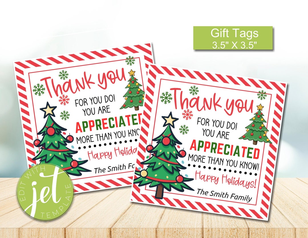 Christmas Thank You Gift Tags, Teacher Staff Employee Nurse Volunteer ...