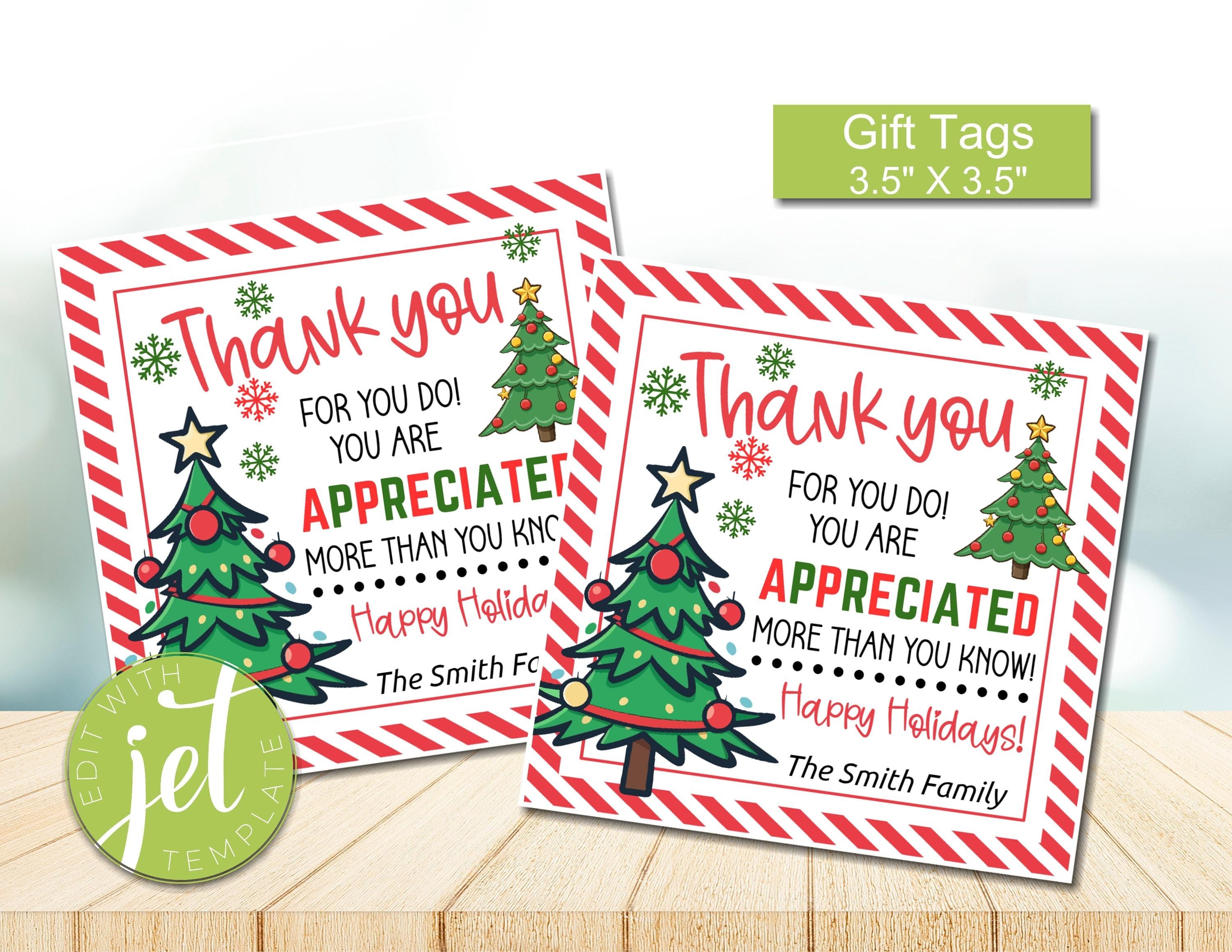 Christmas Thank You Gift Tags, Teacher Staff Employee Nurse Volunteer ...