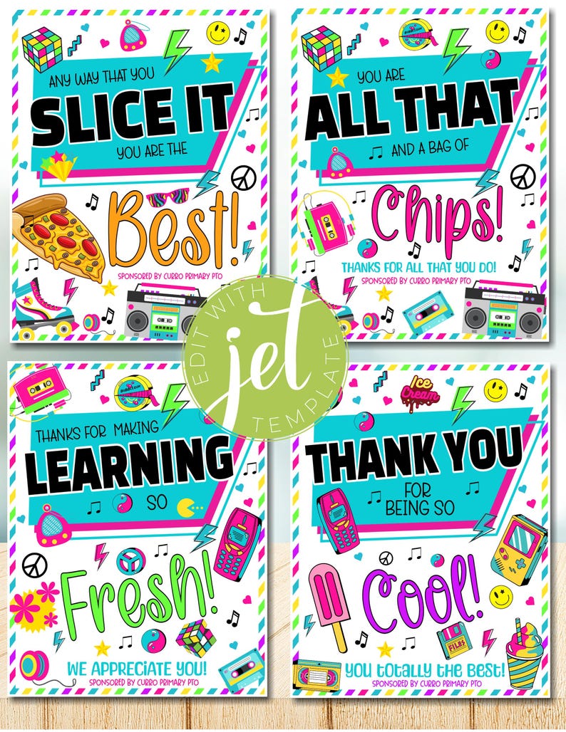 EDITABLE 80s 90s Theme Staff Teacher Appreciation Printable Decor Signs ...