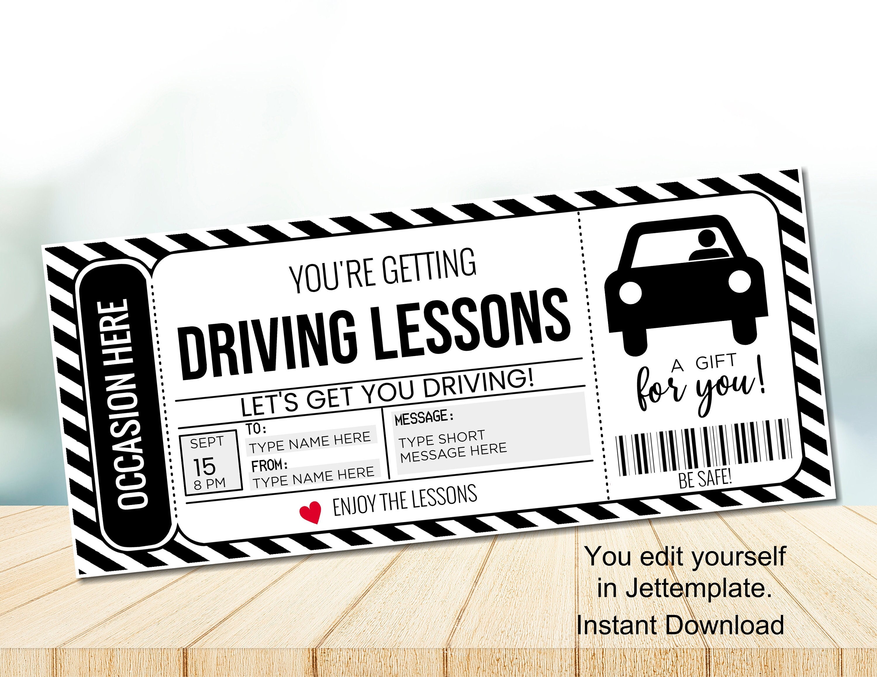 Editable Driving Lessons Voucher, Driving School Certificate, Learn to ...