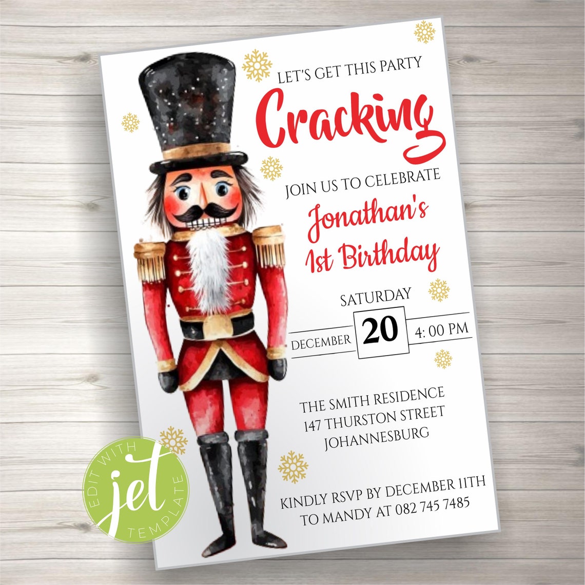 EDITABLE Nutcracker Birthday Party Invitation Kids Christmas Birthday ...