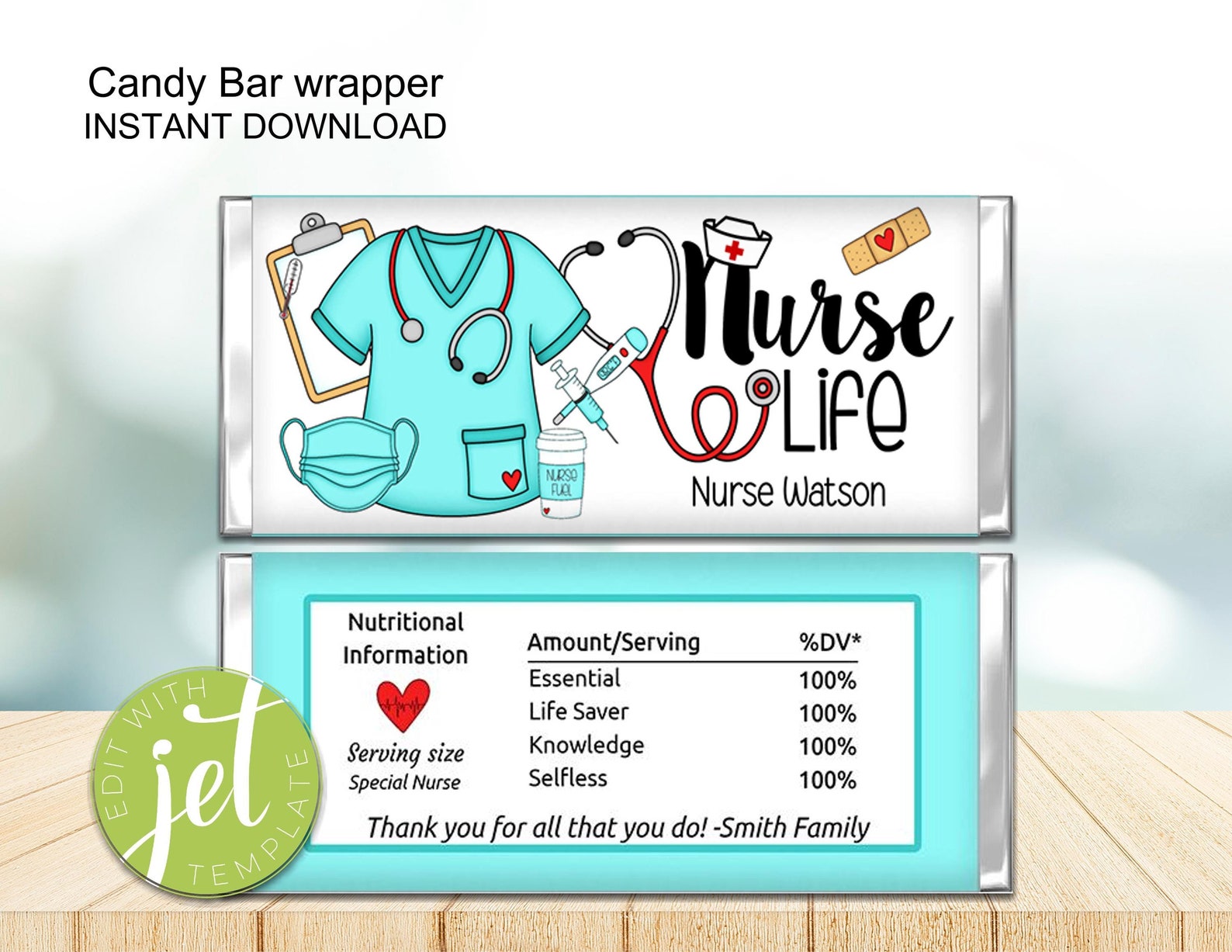 Editable Nurse Life Thank You Candy Wrapper, Nurses, Hospital Nurse ...