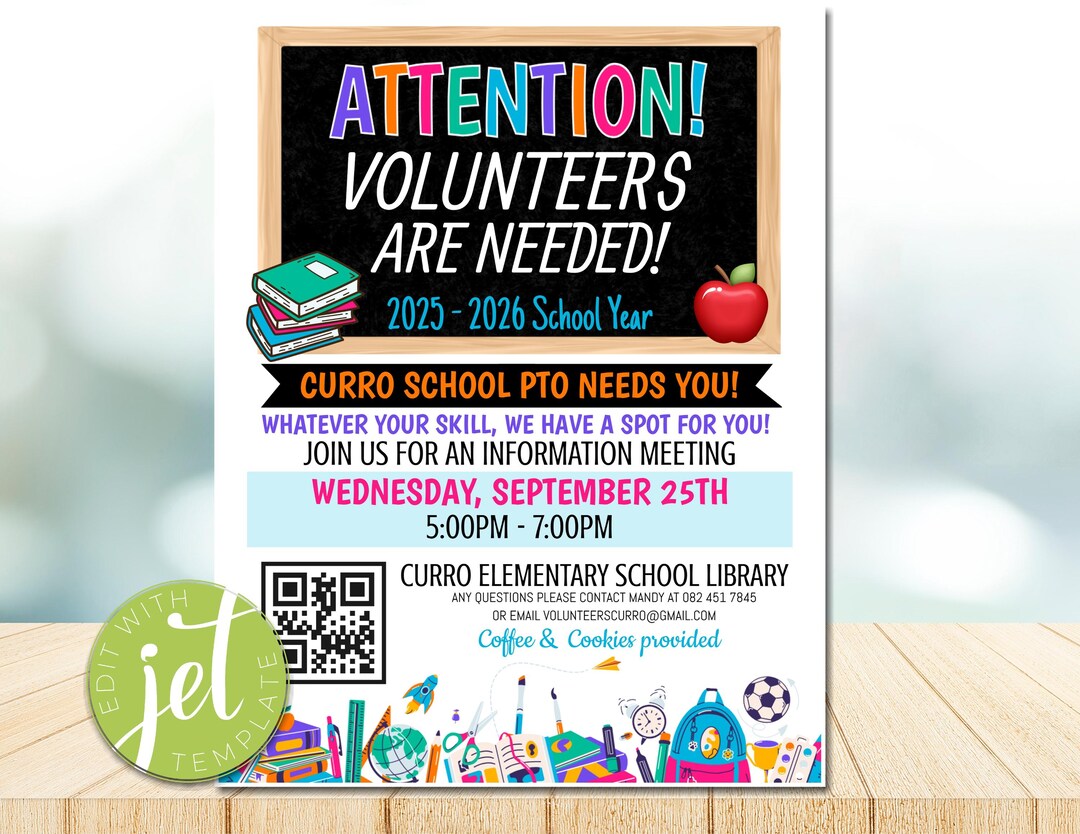 Editable Volunteer Recruitment Flyer, Handout, School Fundraiser Event ...