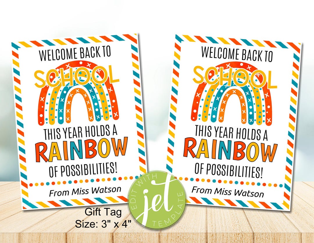Editable Back to School, Rainbow Welcome Tag, Student Gift Tag, Back to ...