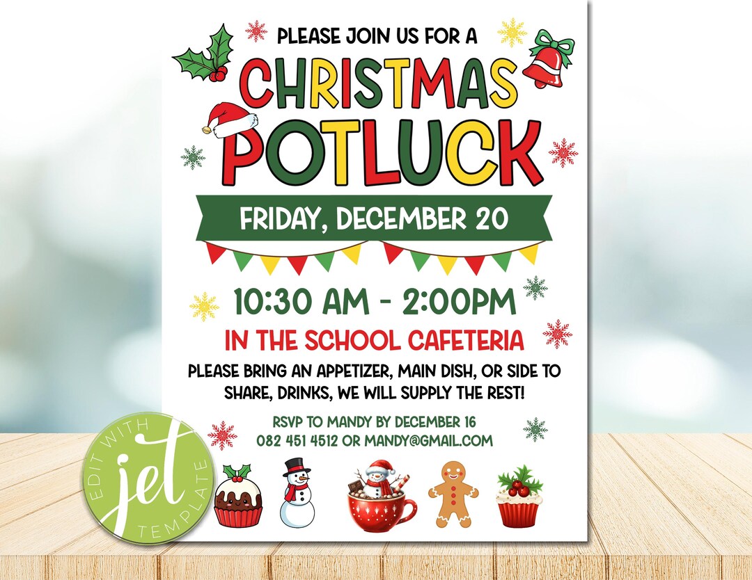Editable Holiday Potluck Flyer, Christmas Luncheon Dinner, Event Fall ...