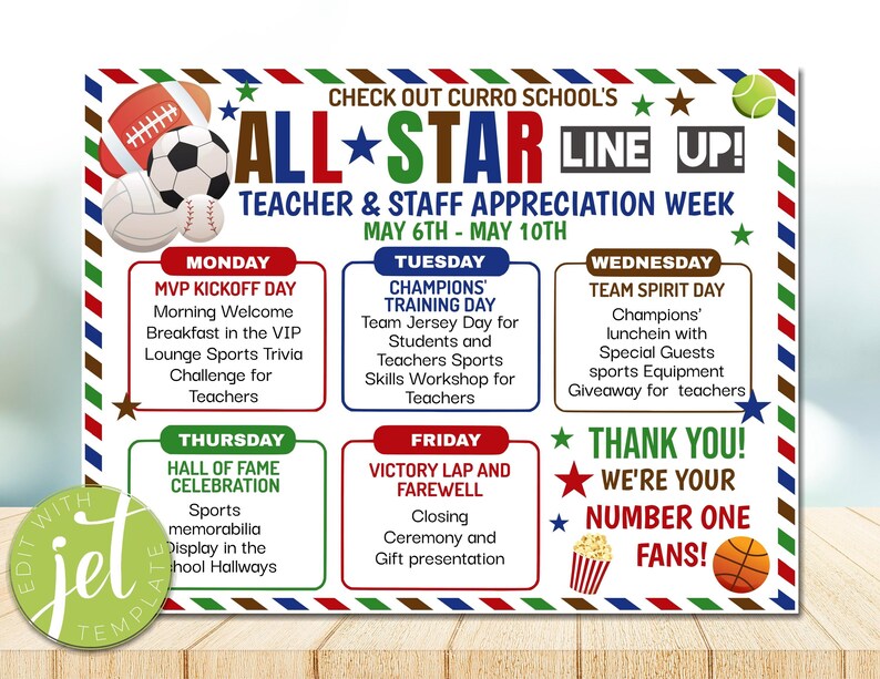 EDITABLE Sports All Star Theme Parent Newsletter Itinerary Flyer for ...