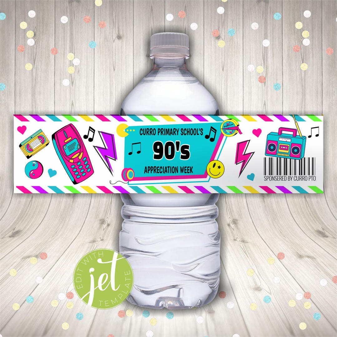 Editable 80s 90s Party Theme Teacher Appreciation Printable Water ...