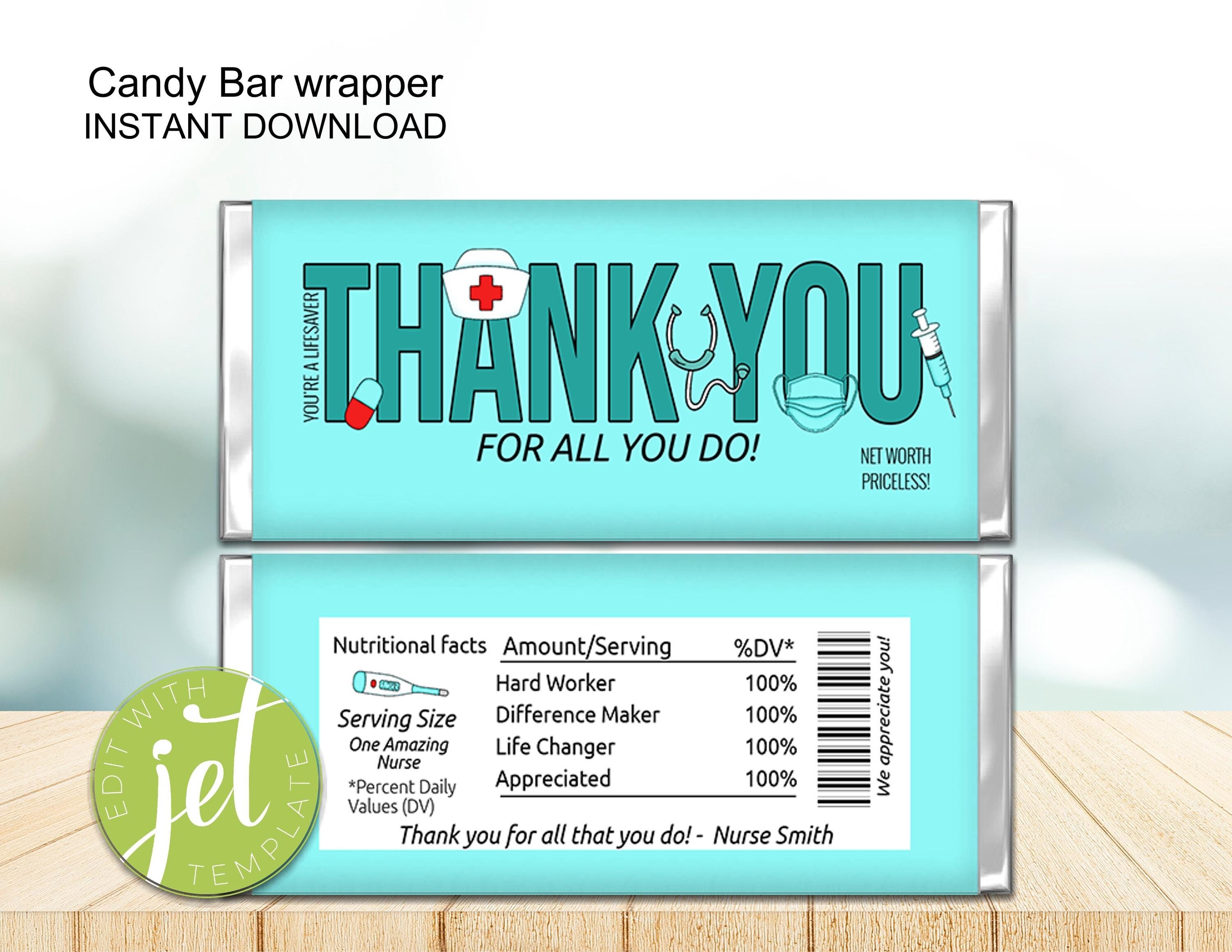 Editable Nurse Thank You Candy Wrapper, Nurses, Hospital Nurse, Gift ...