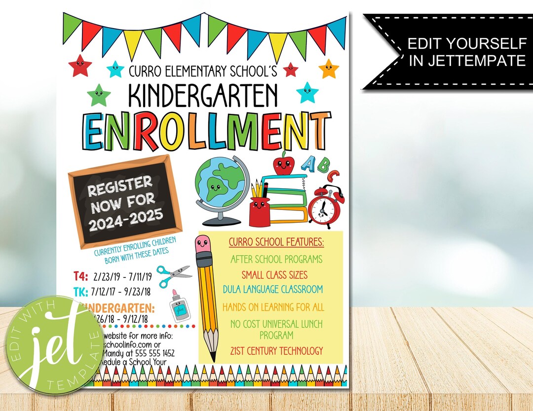EDITABLE School Enrollment Registration Flyer, Printable PTA PTO Flyer ...
