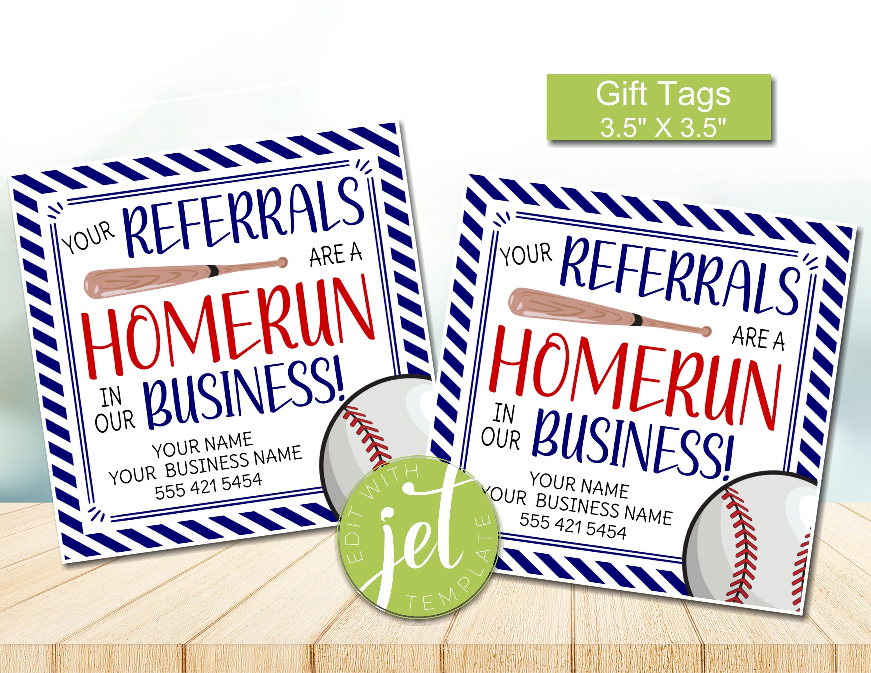 Editable Baseball Marketing Gift Tag, Referrals Are the Home Run of My ...