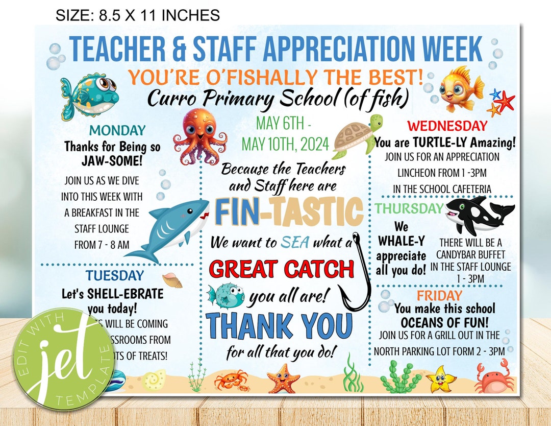 EDITABLE Under the Sea Themed Teacher Appreciation Week Itinerary Flyer ...