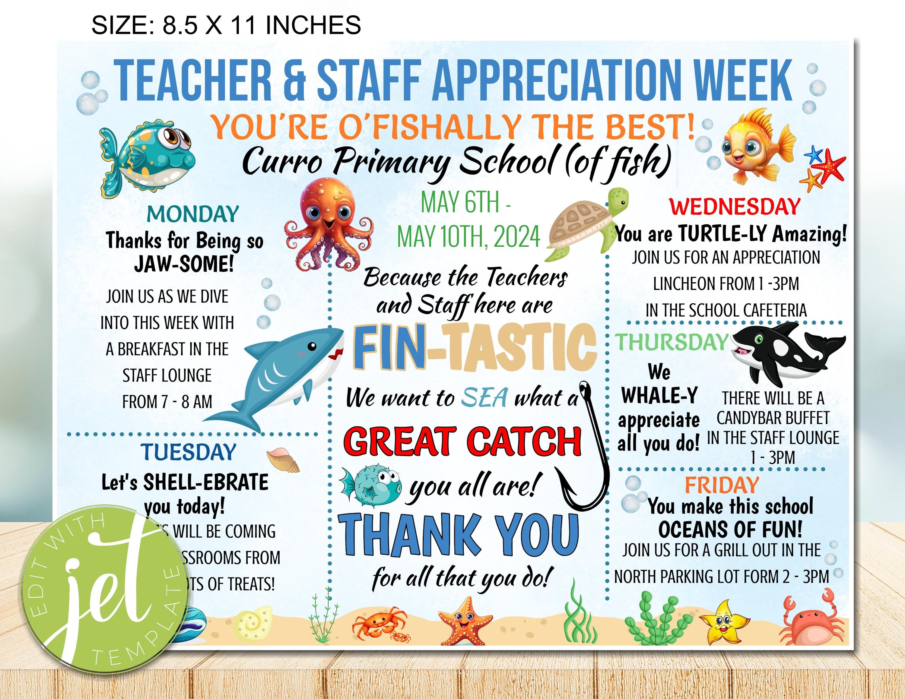 EDITABLE Under the Sea Themed Teacher Appreciation Week Itinerary Flyer ...
