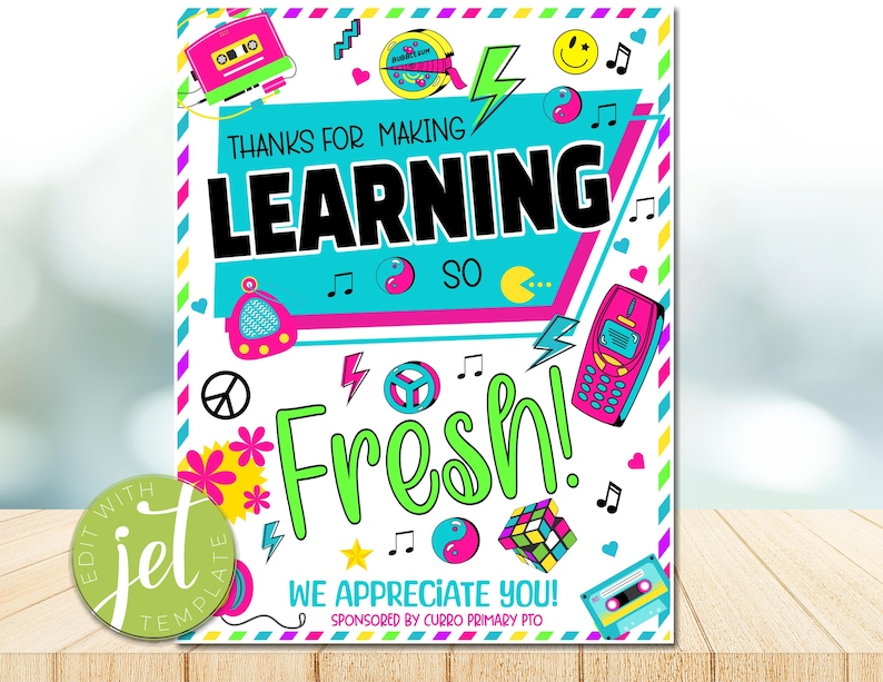EDITABLE 80s 90s Theme Staff Teacher Appreciation Printable Decor Sign ...