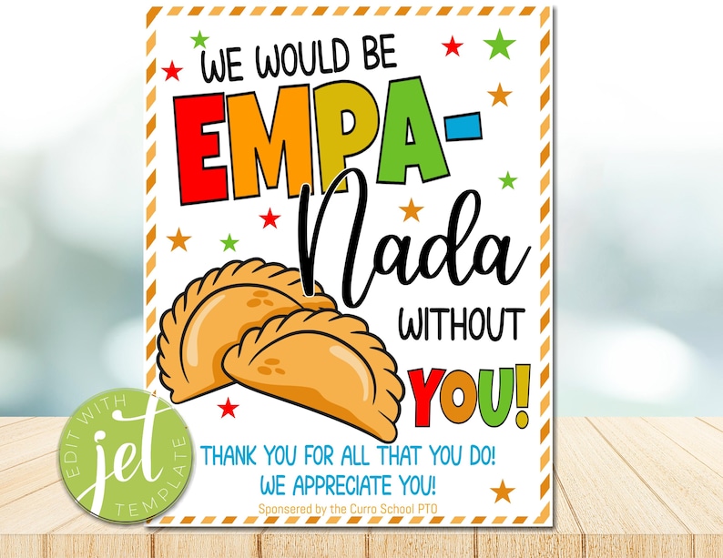 Editable Empanada Printable Sign, Thank You Appreciation Decor, Teacher ...