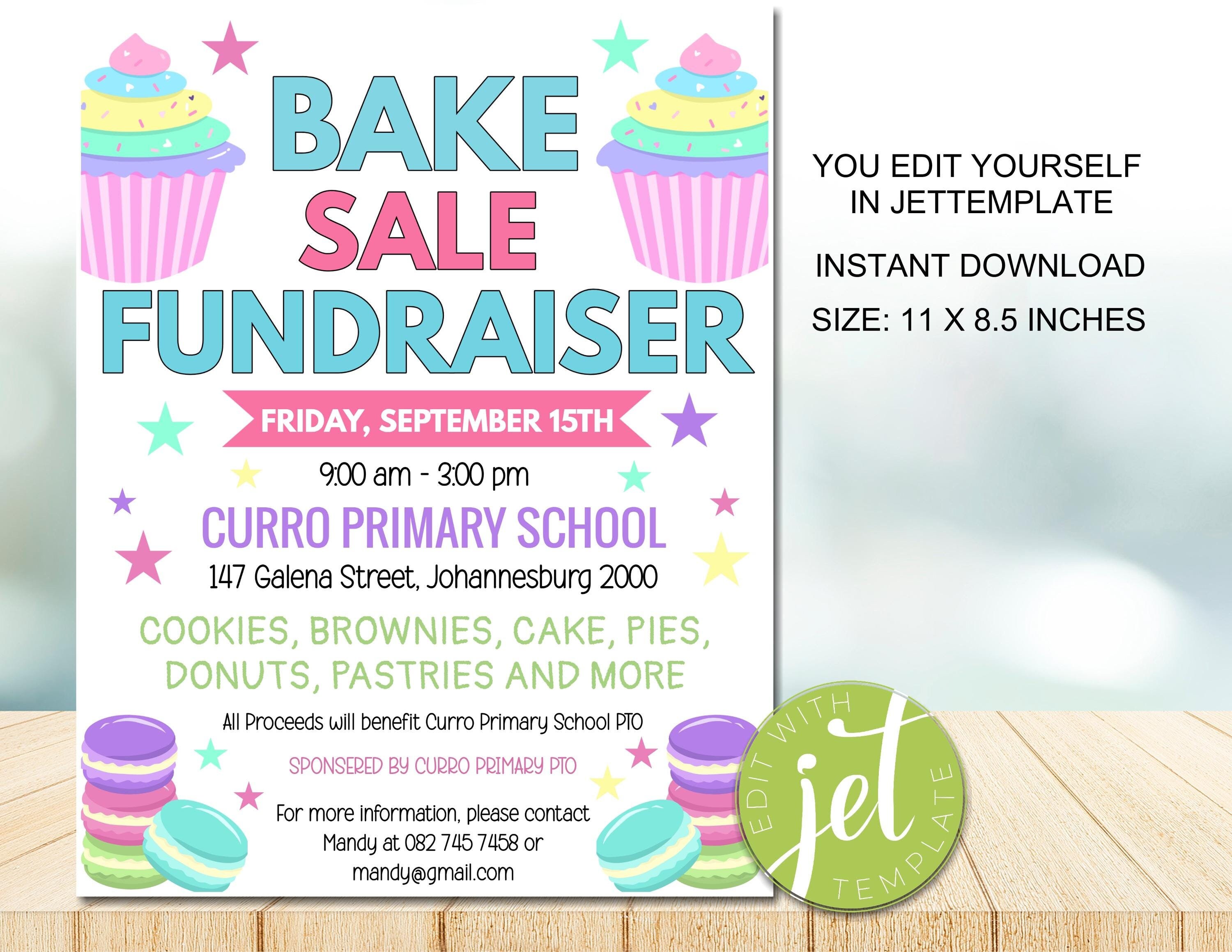 EDITABLE Bake Sale Flyer, Printable PTA, PTO Flyer, School Family ...