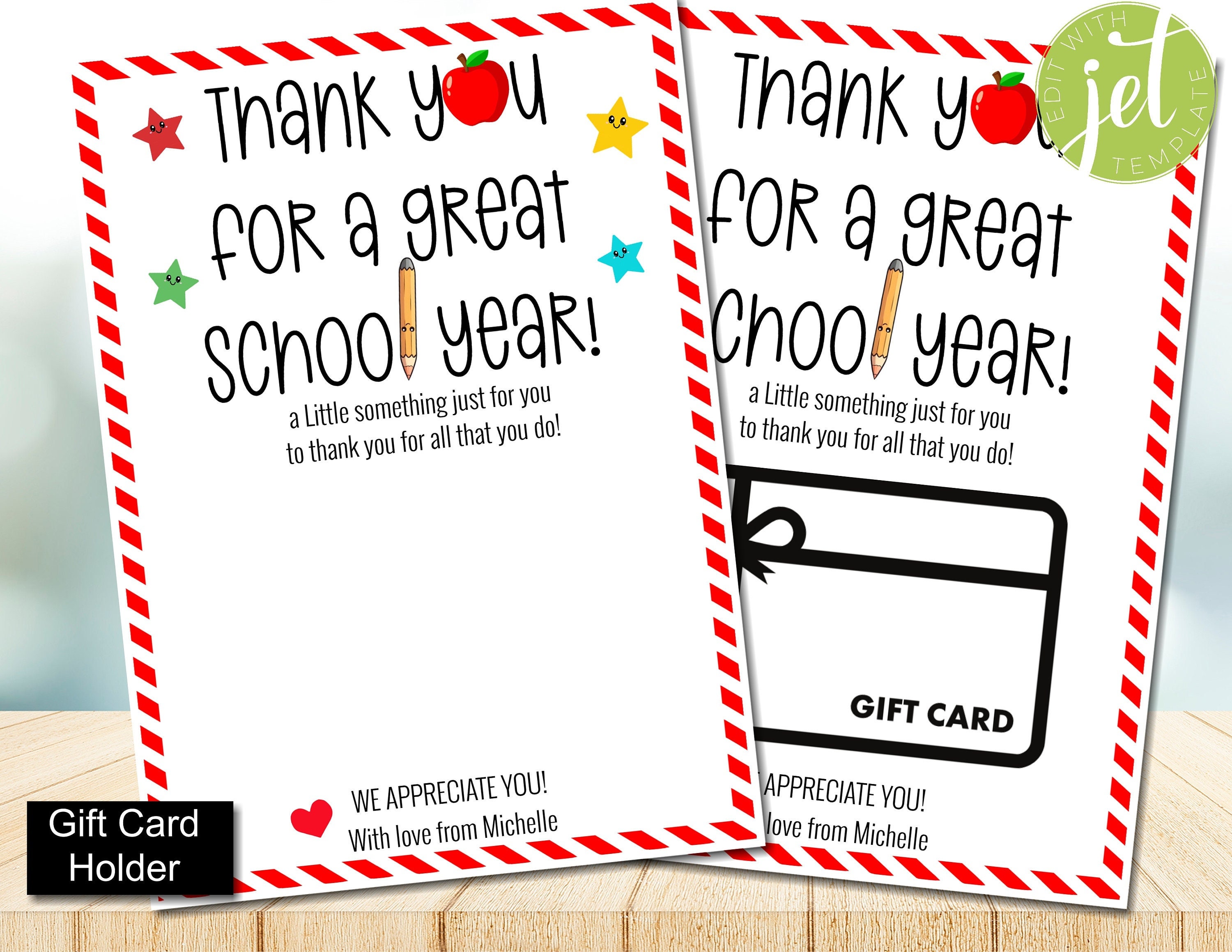 Editable Printable Teacher Thank You Card, Gift Card Holder, Teacher ...