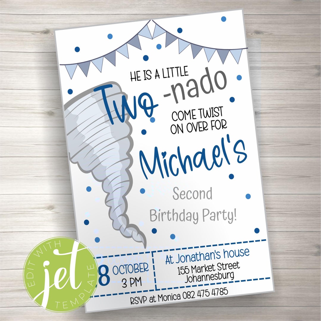 Editable Tornado Birthday Party Invitation, Storm Chaser Second ...