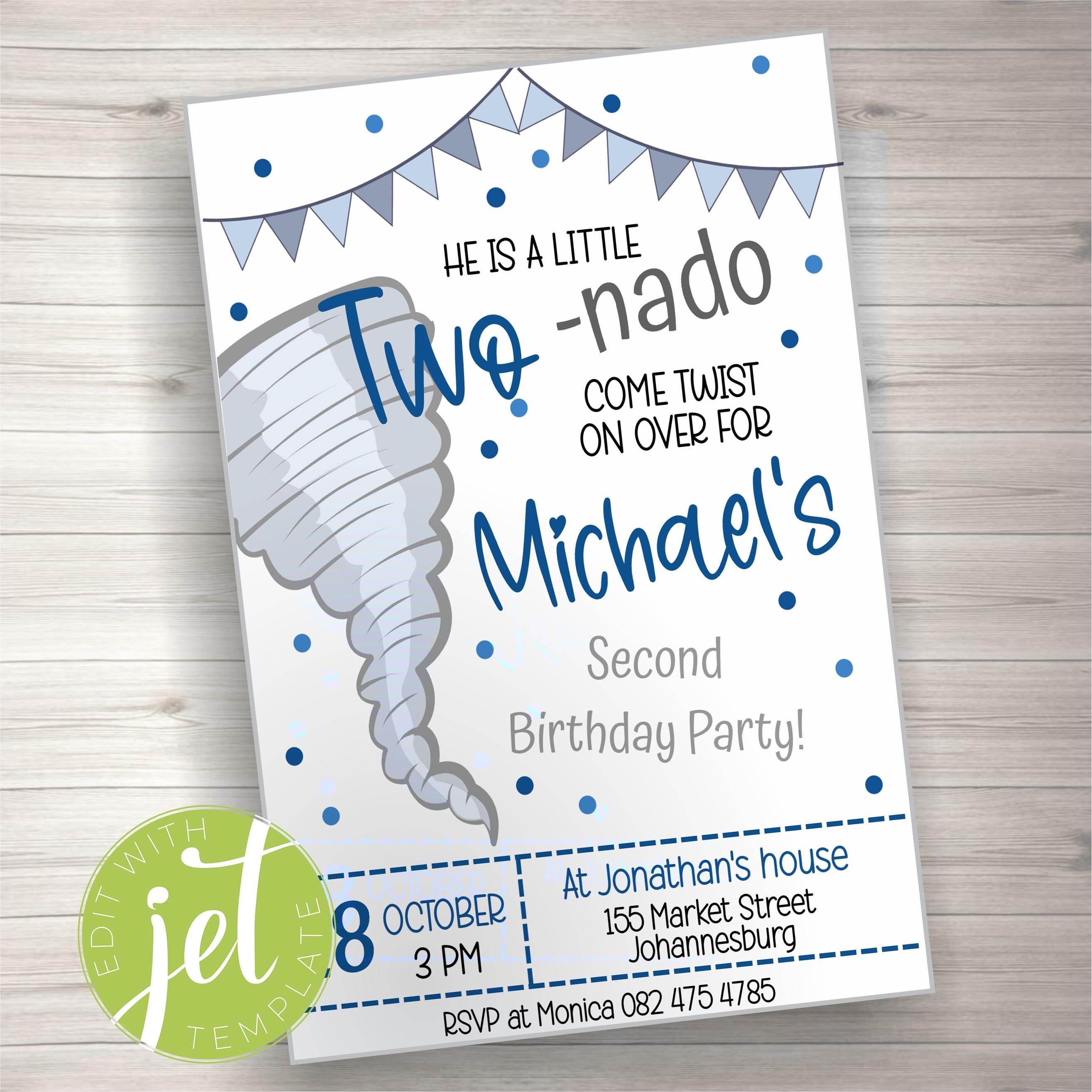 Editable Tornado Birthday Party Invitation, Storm Chaser Second ...