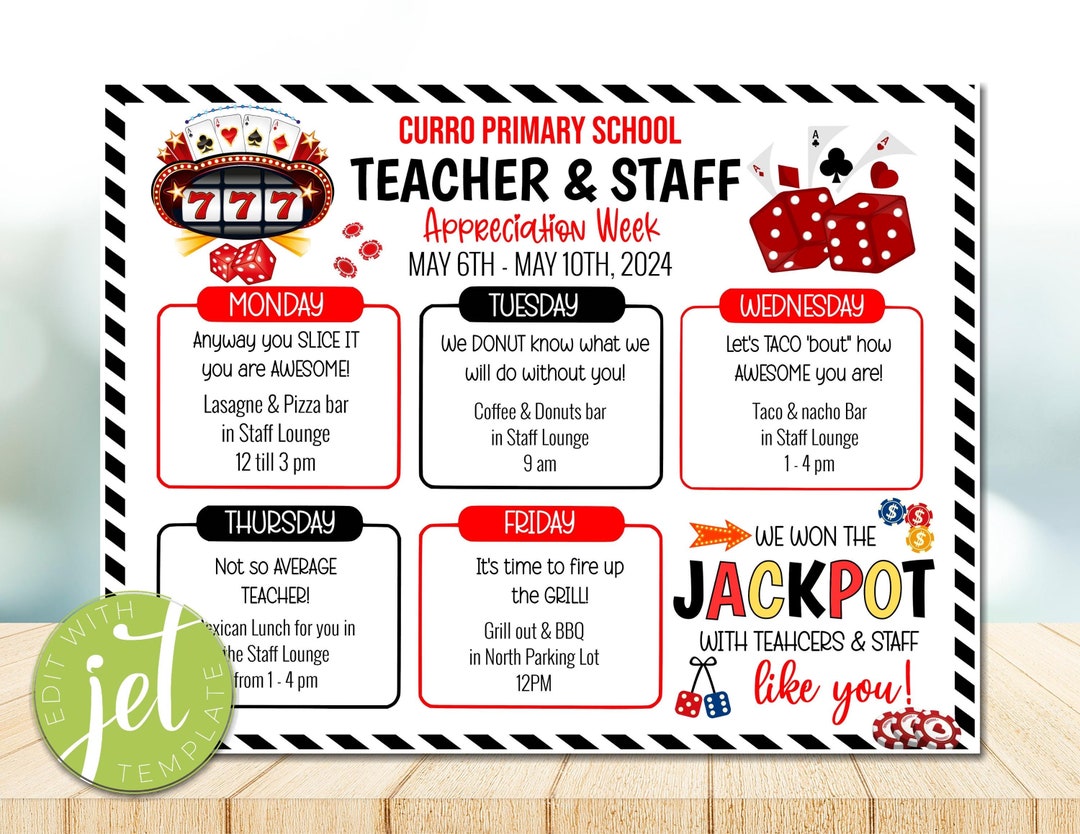 EDITABLE Casino Night Teacher Staff Appreciation Flyer, Jackpot ...